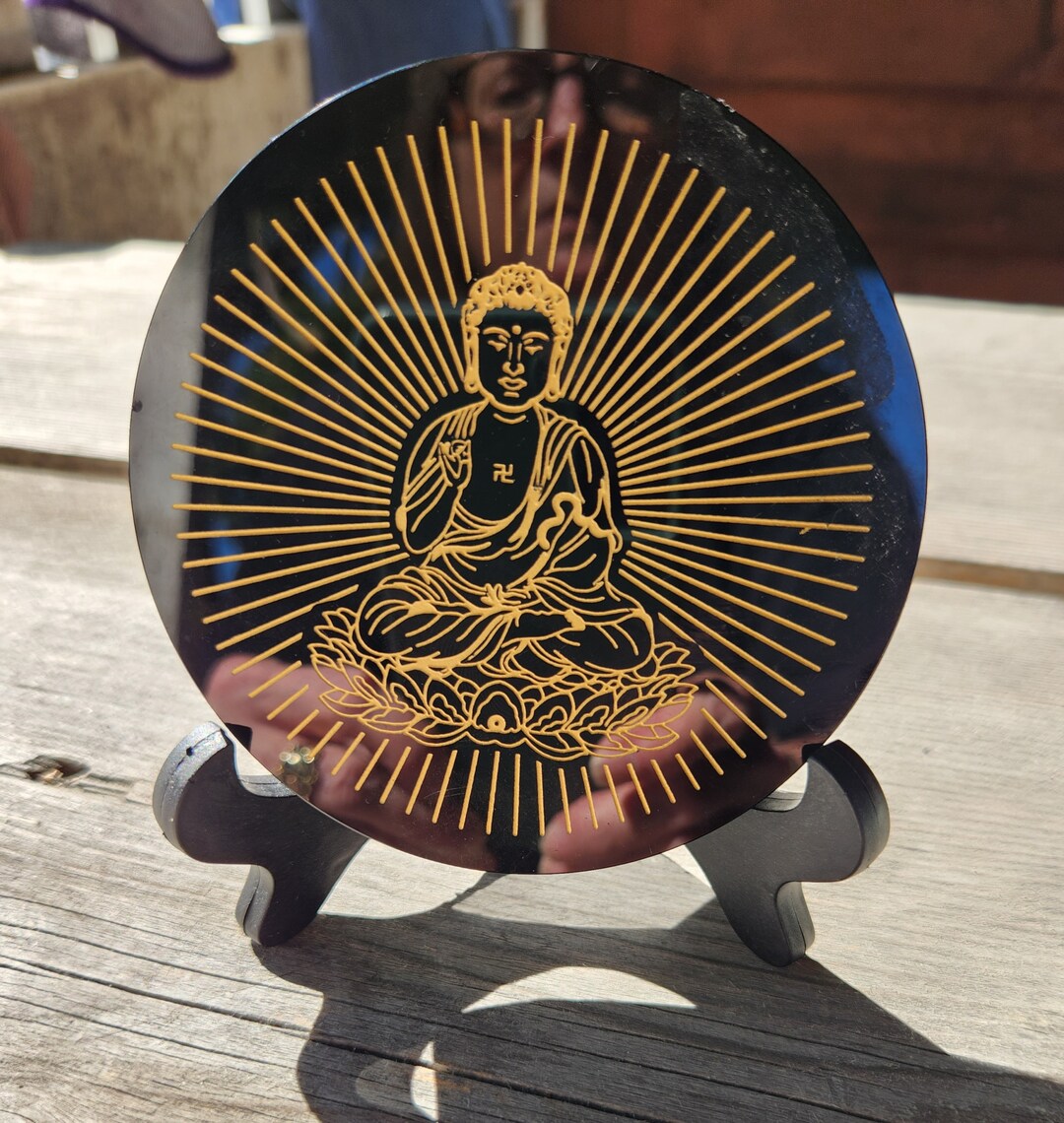 Obsidian With Carved Buddha Energy Disc, 4" Diameter and 7.8OZ, Golden ...