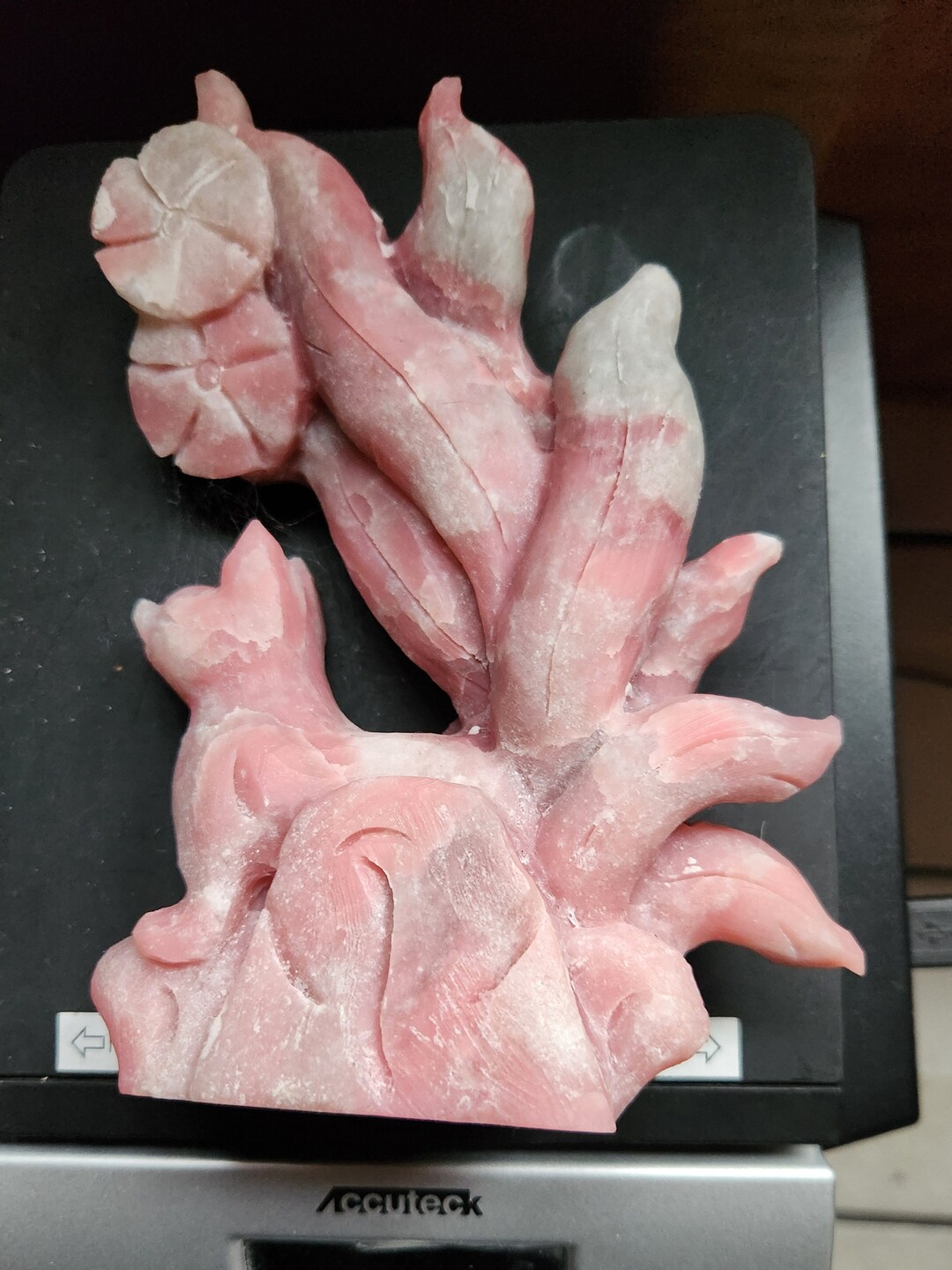 Carved Pink Opal Nine Tail Fox With Flowers,peppermint Candy Opal Fox ...