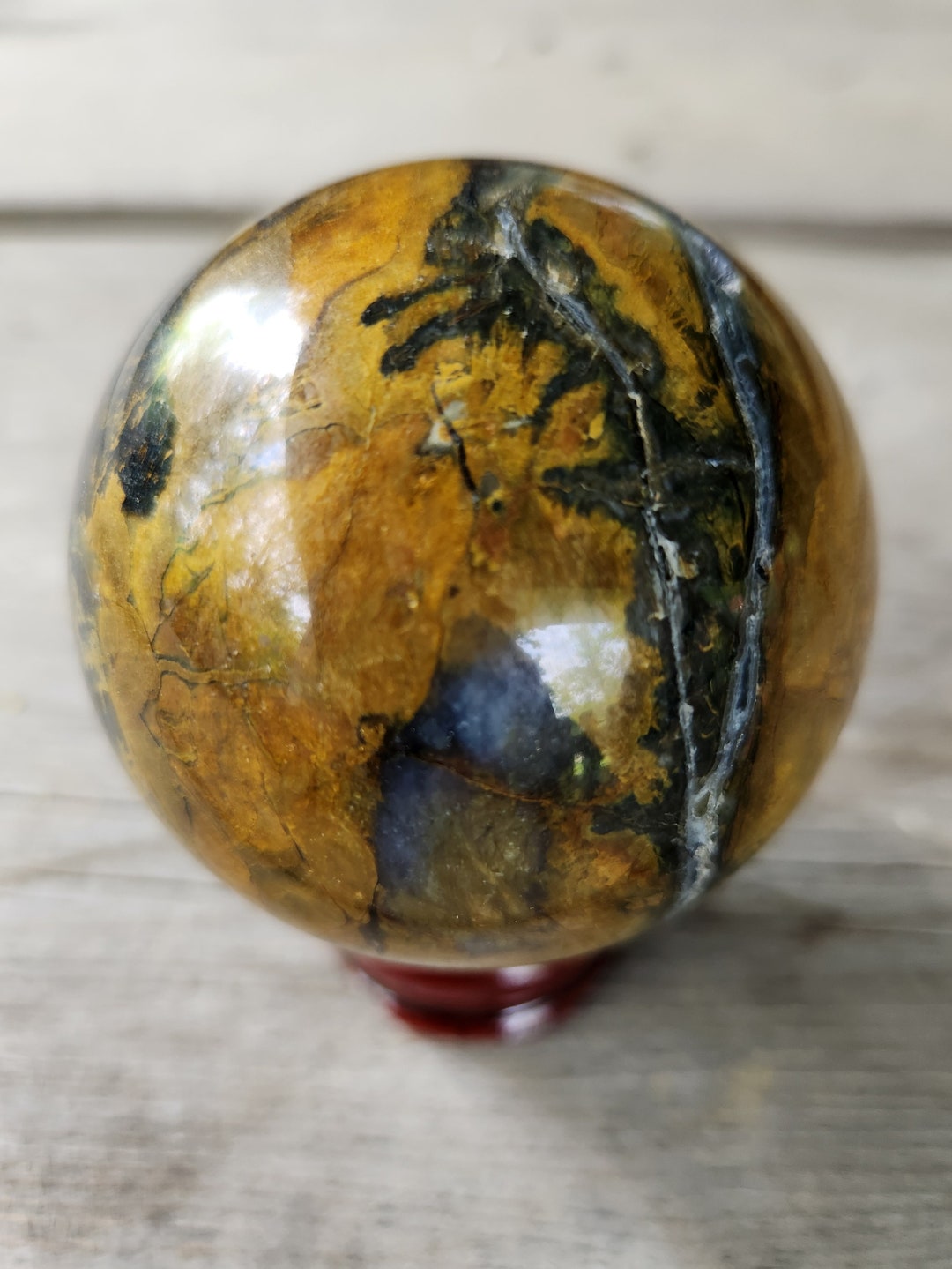 Rare Pietersite Sphere With Wooden Stand, Tempest Stone, Rare ...