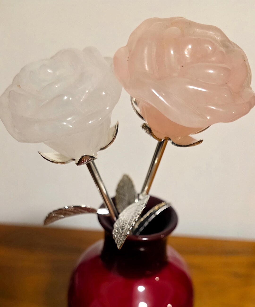 Crystal Rose Full Blooms, Silver Long Stem | Handcrafted Gemstone ...