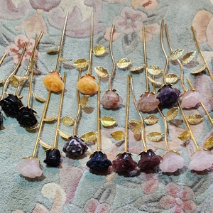Gemstone Carved Roses With Gold Stem - Etsy