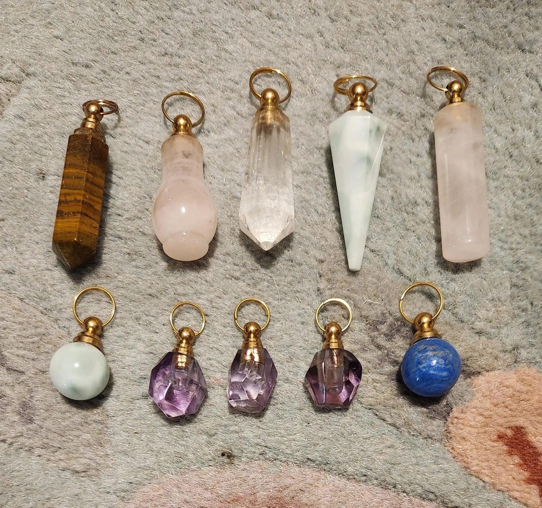 Natural Carved Crystal Perfume Bottles Pendants, Hexon, Ball, Amethyst ...