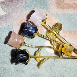 Gemstone Carved Roses With Gold Stem, Life Size Roses, Large Crystal ...