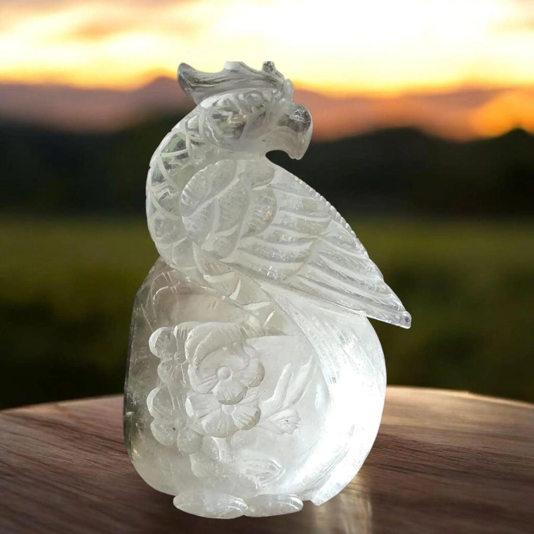 Hand Carved Garden Quartz Phoenix Sculpture, Custom Wooden Base - Etsy