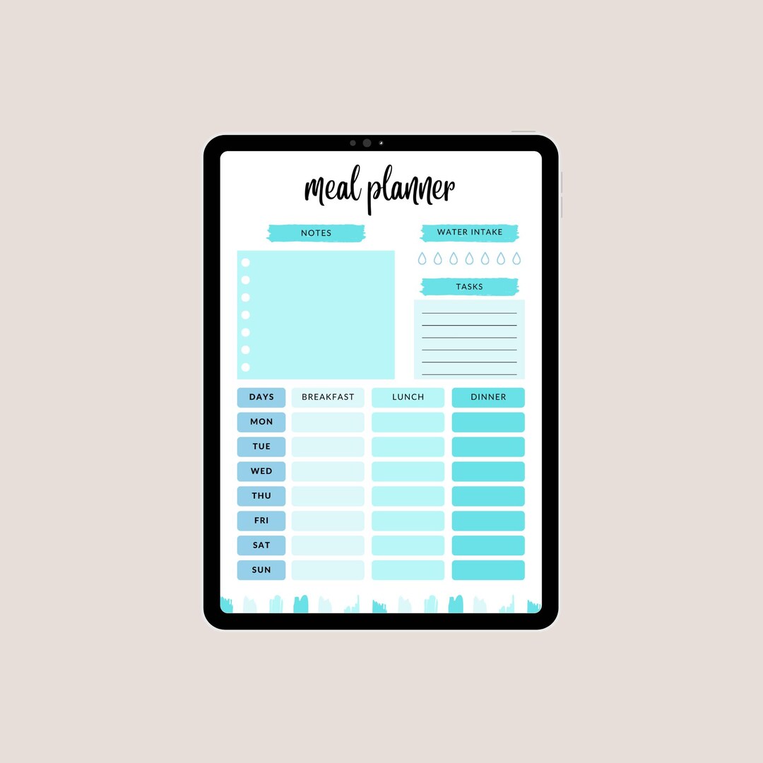 Printable Meal Planner | Weekly Food Planner | Water Intake & Task ...