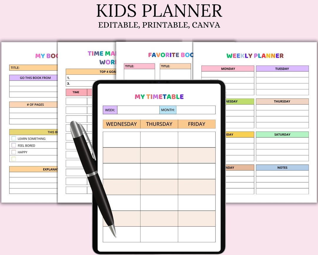 Kids Planner Bundle - Editable and Printable Digital Planner for Daily ...
