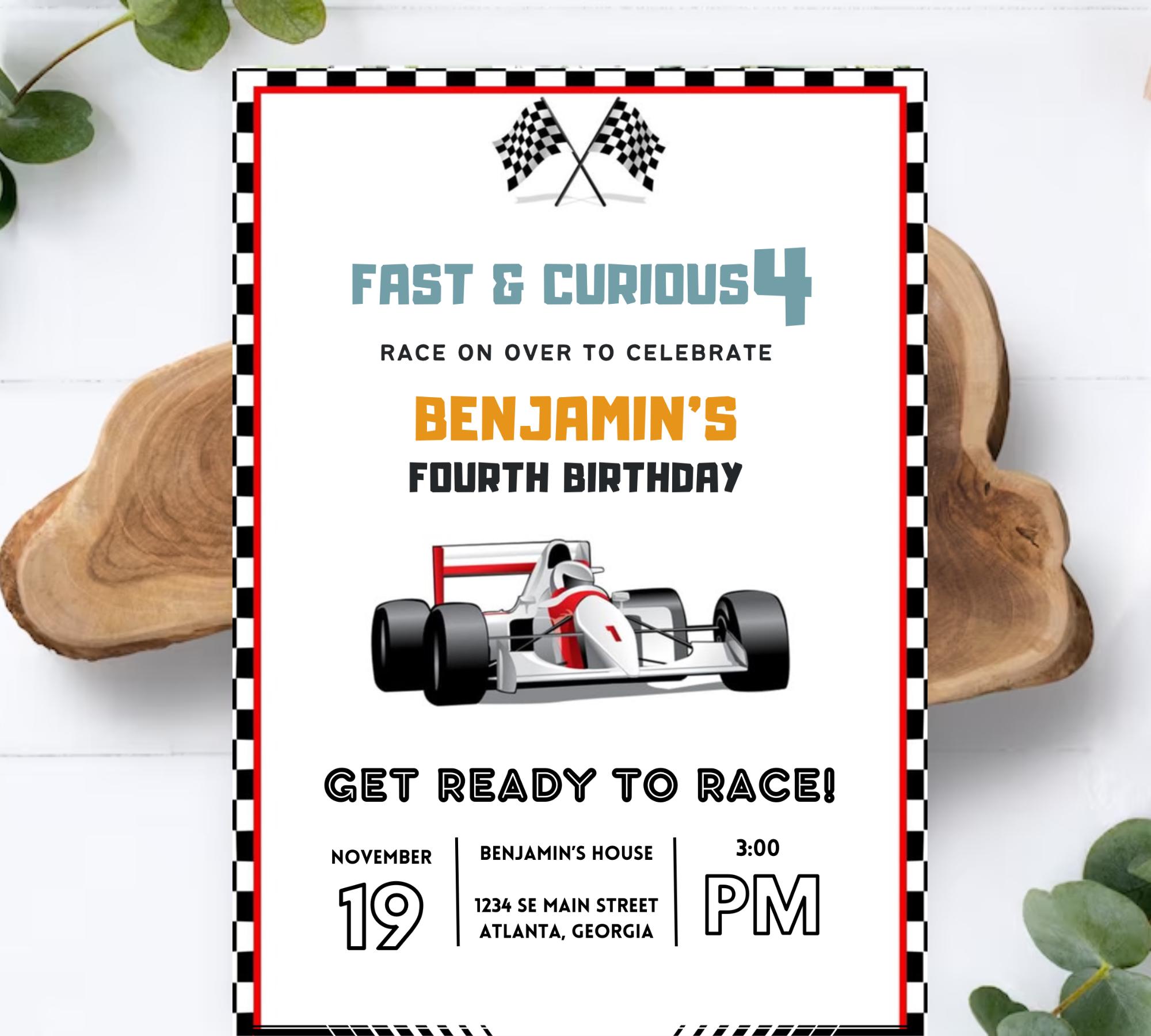 Editable Race Car Invite, Racing Car Vintage Party, Race Car Invitation ...