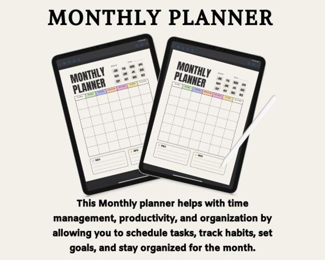 Printable Monthly Planner, Minimalist Digital Planner, Monthly Calendar ...