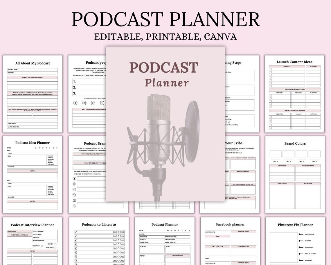 Podcast Planner Bundle - Editable and Printable Digital Planner for ...