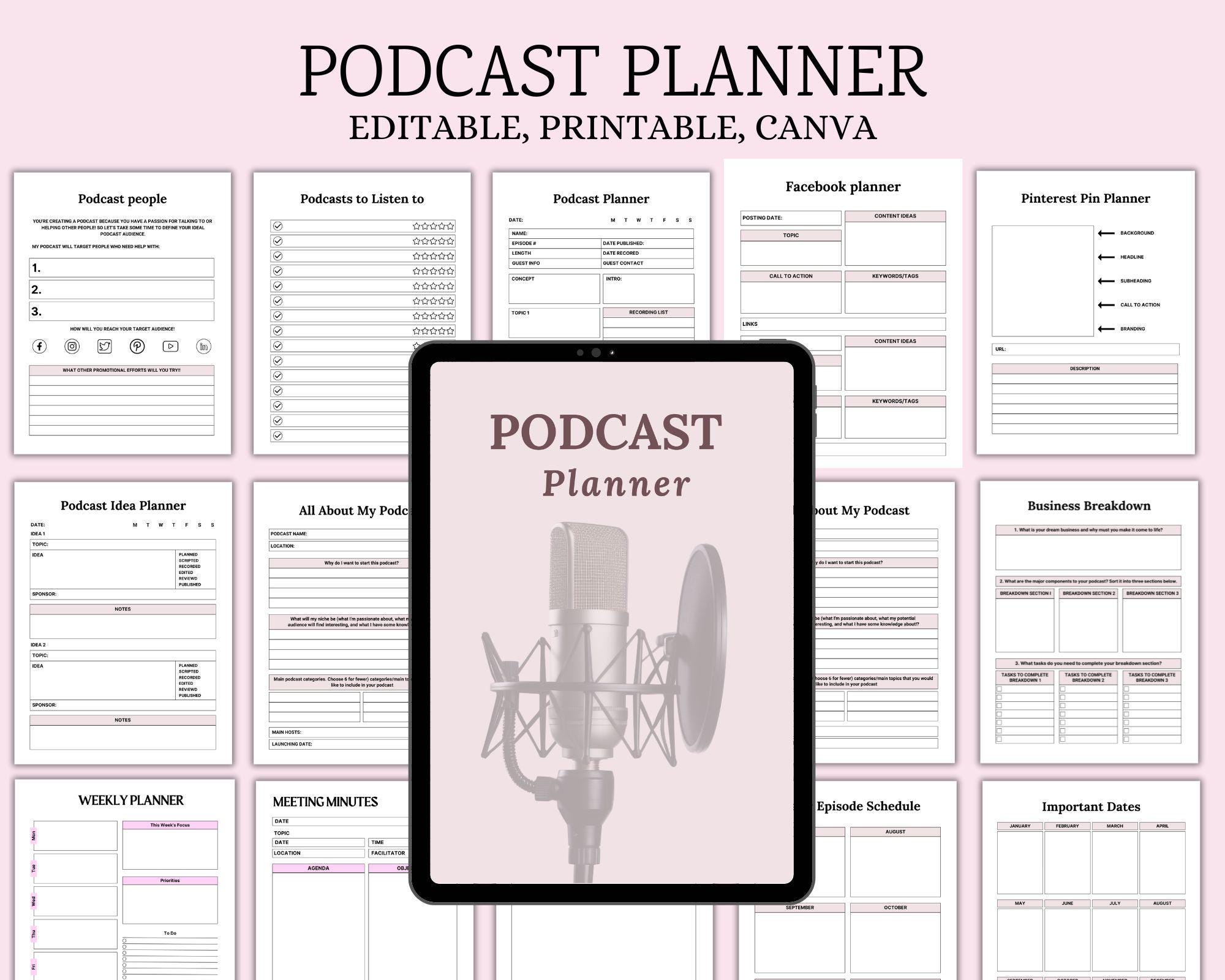 Podcast Planner Bundle - Editable and Printable Digital Planner for ...