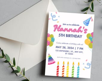 Editable Colorful Birthday Party Invitation Template, Printable ...