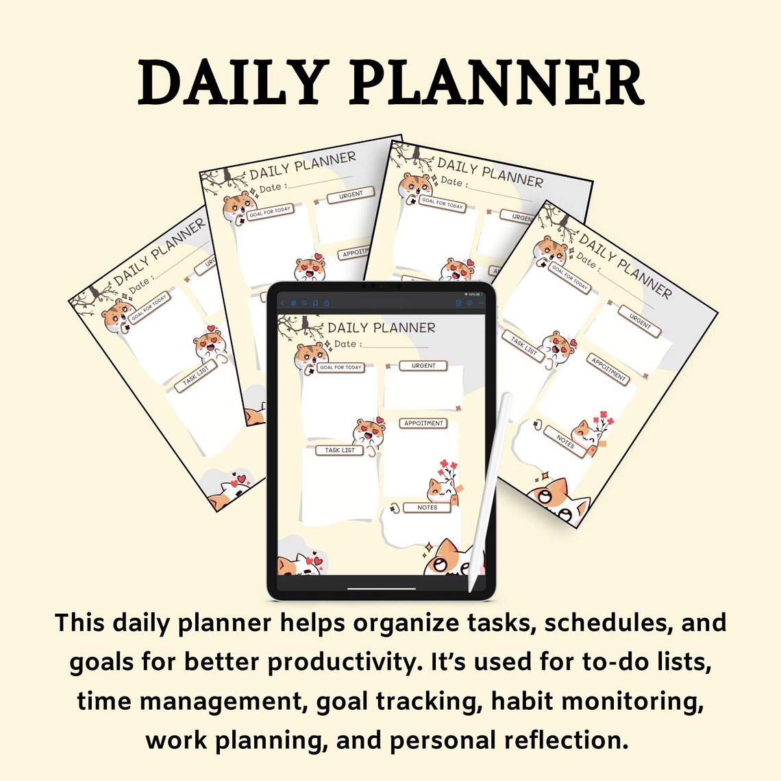 Kawaii Daily Planner, Cute Printable Planner, Digital To-do List, Task ...