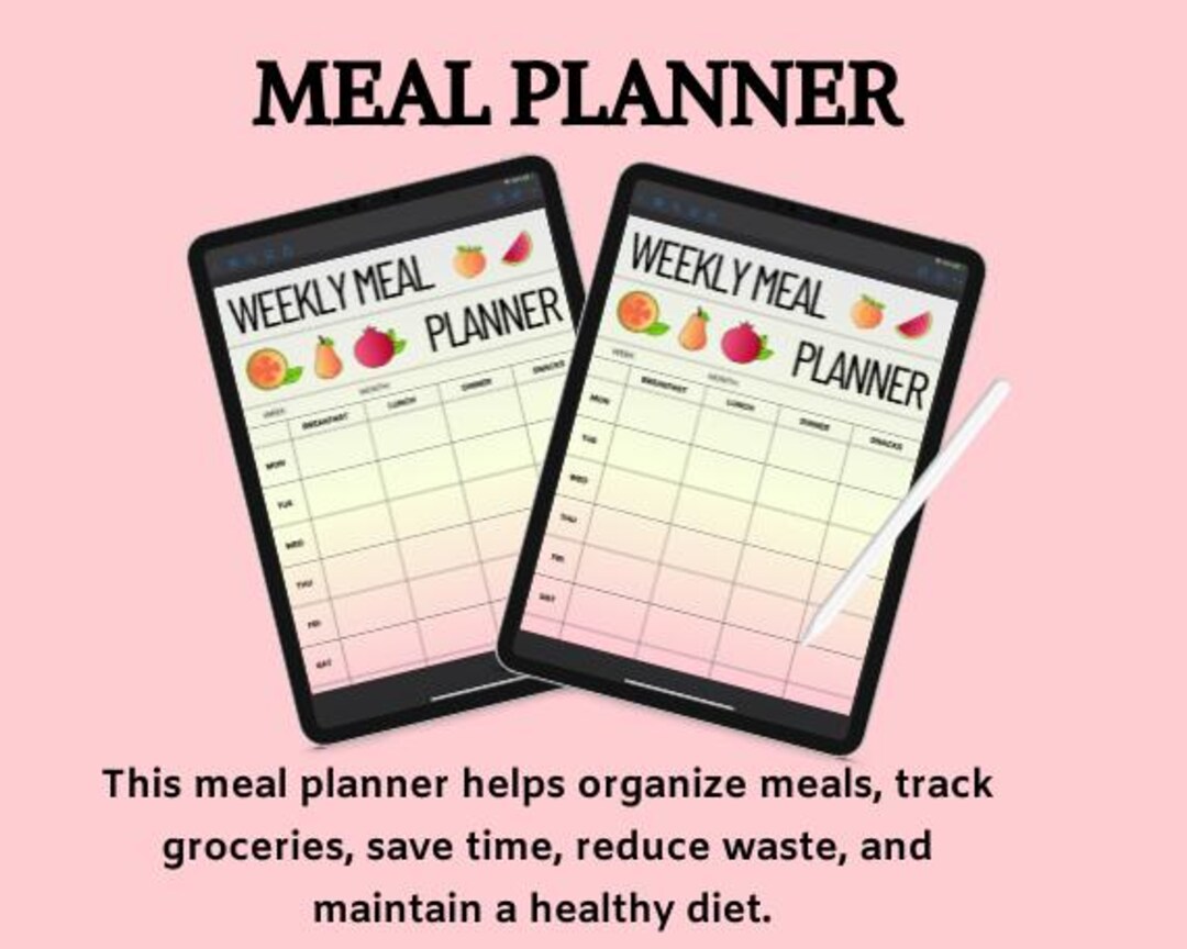 Printable Meal Planner, Weekly Food Tracker, Grocery List Organizer ...