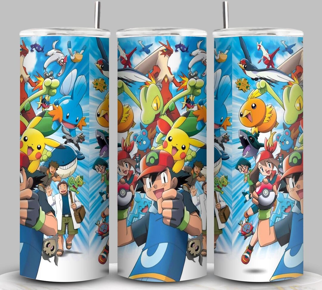 Pokemon Tumbler Wrap PNG – 20oz Skinny Tumbler Sublimation Design | Ash ...