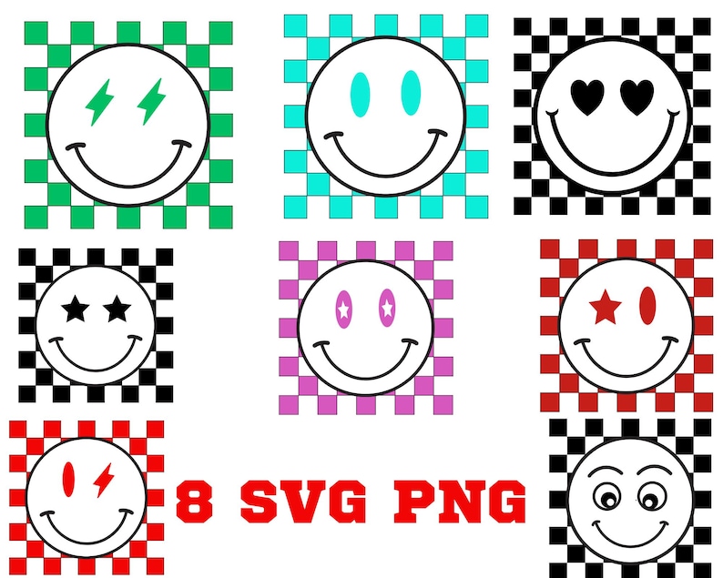 Checkered Lightning Smiley Face,8 SVG Png,checkered Heart Smiley ...