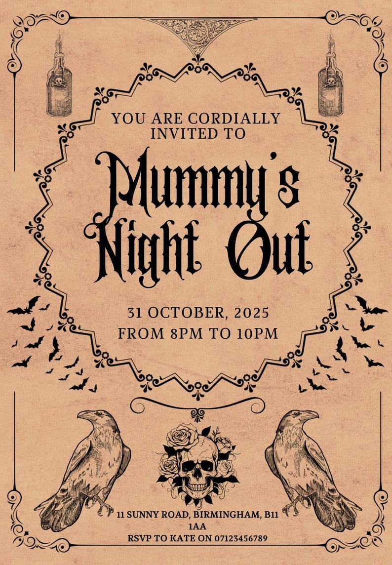 Gothic Vintage Spooky Vampire Ghost Halloween Party Invite Night Out ...
