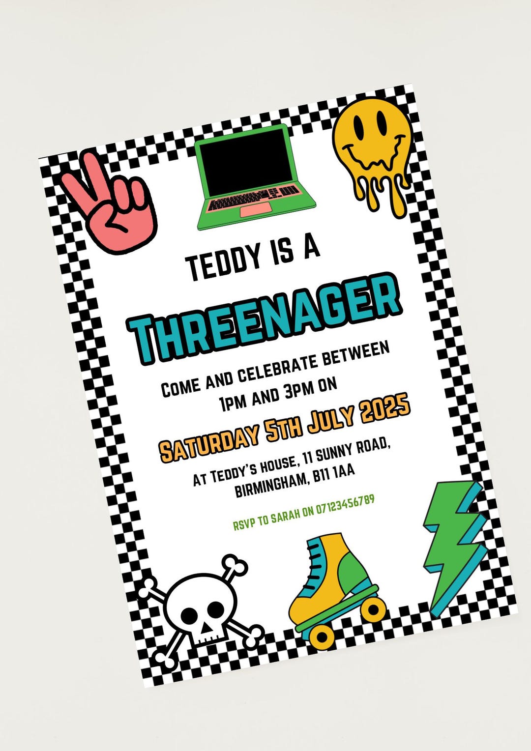 Personalised Third Birthday Invitation Threenager Emo Alternative ...