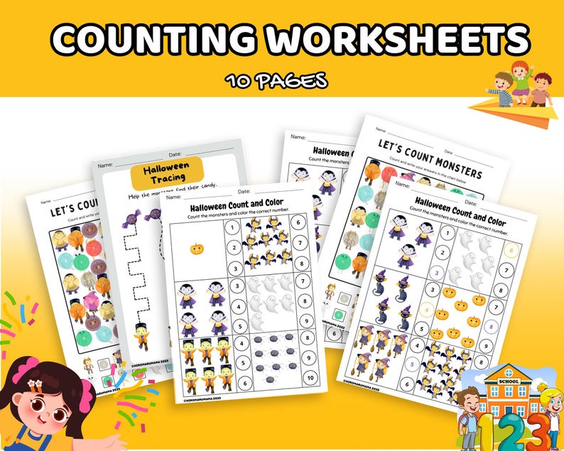 Halloween Counting Worksheets 1-10 | Preschool Math Printable | Color ...
