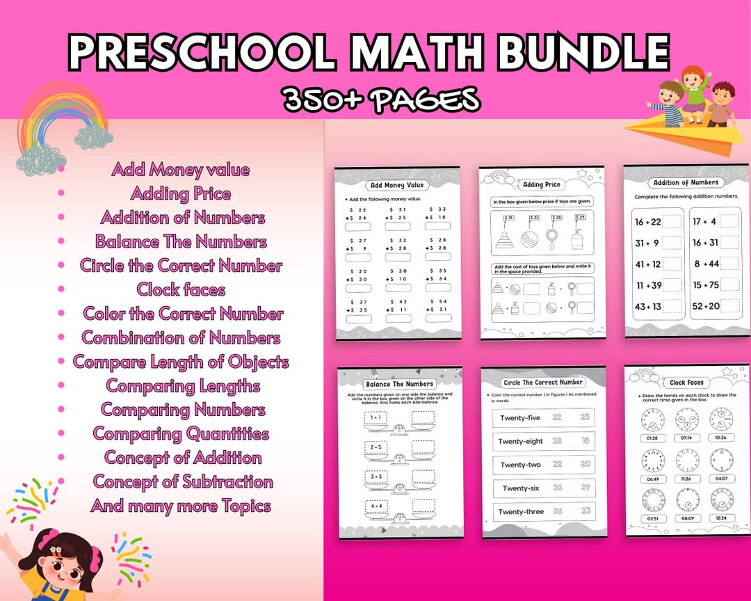 Math Worksheets for Counting Printable Math Activity Worksheet Bundle ...