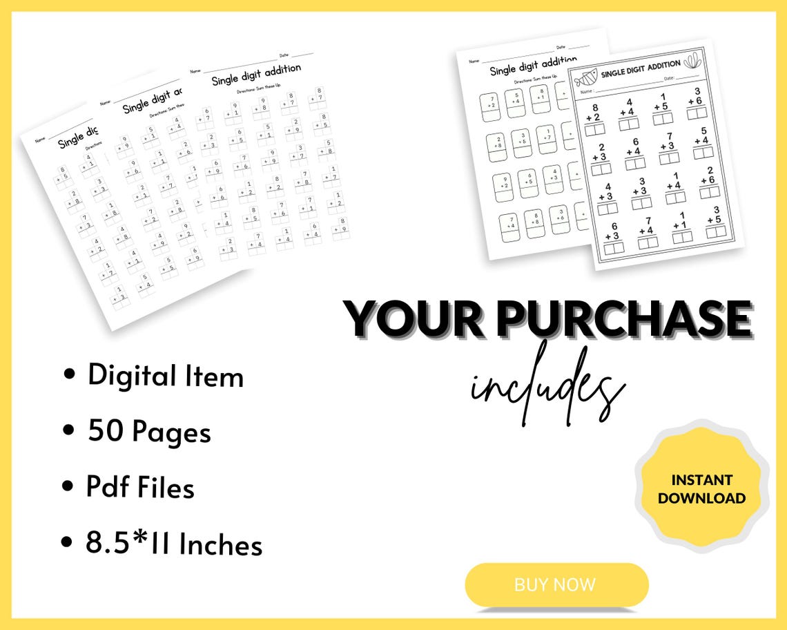 Printable Addition Worksheets Bundle Numbers 1-20 Kindergarten to 2nd ...