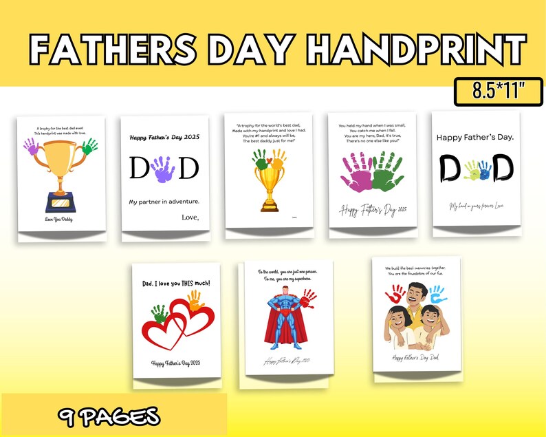 Father’s Day Printable Handprint Art Bundle – Kids Craft Activity, DIY ...