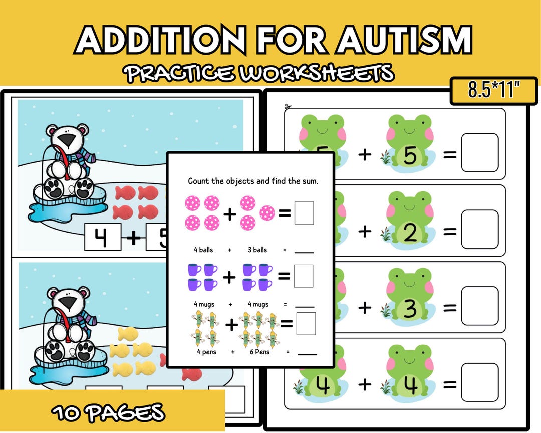 Printable Math Worksheets Addition for Autism, Kindergarten & Grade 1 ...