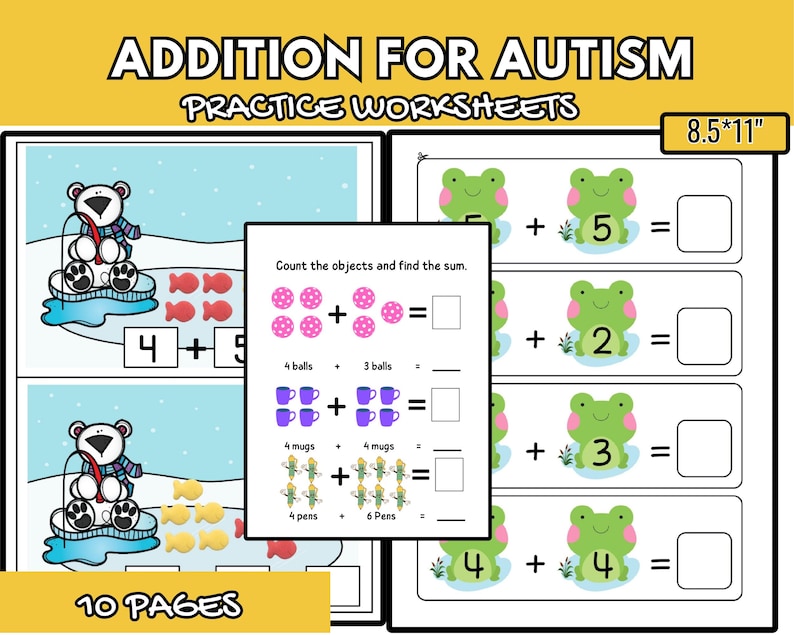 Printable Math Worksheets Addition for Autism, Kindergarten & Grade 1 ...