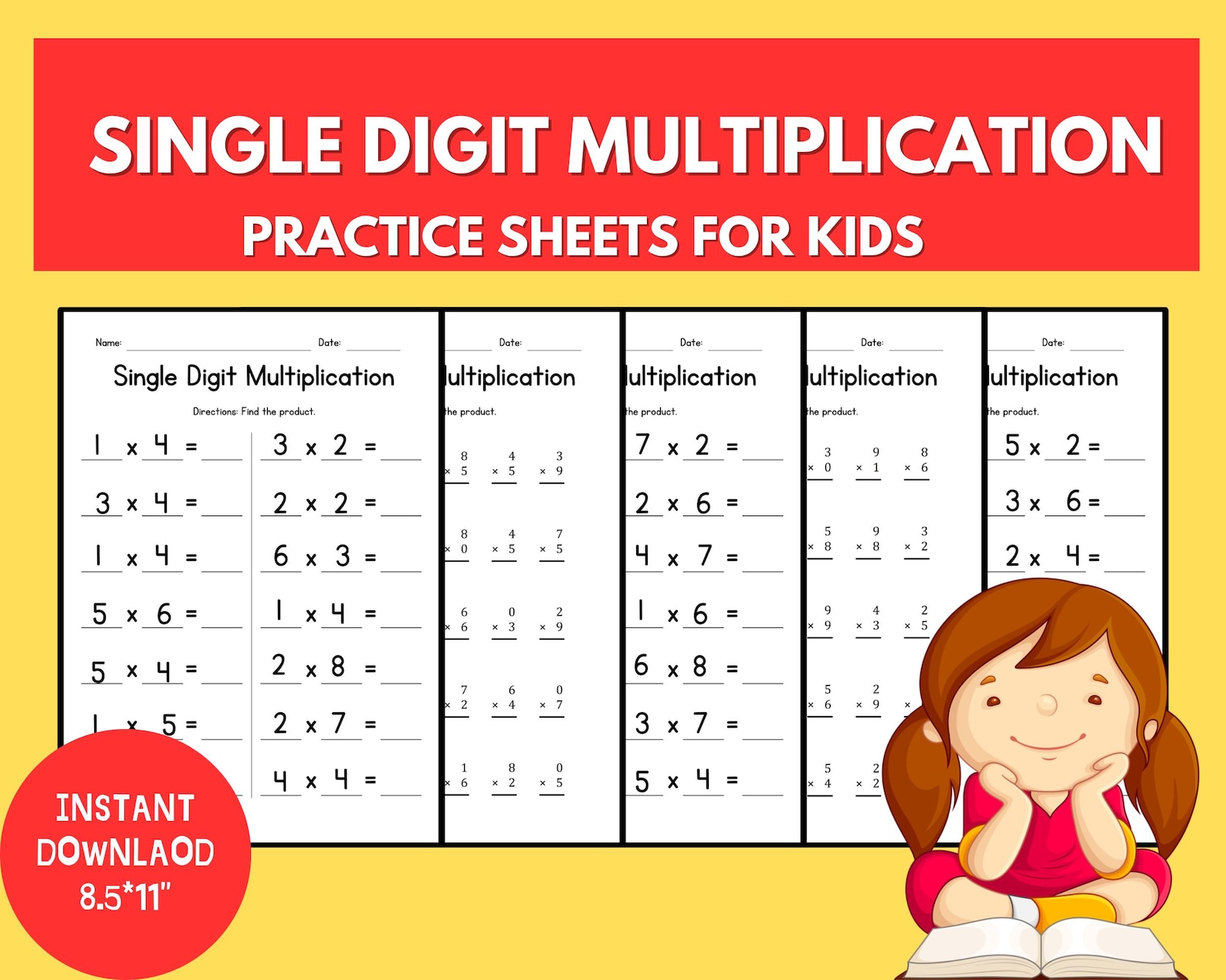 50 Fun Printable Multiplication Worksheets – Single-digit Drills (1–12 ...