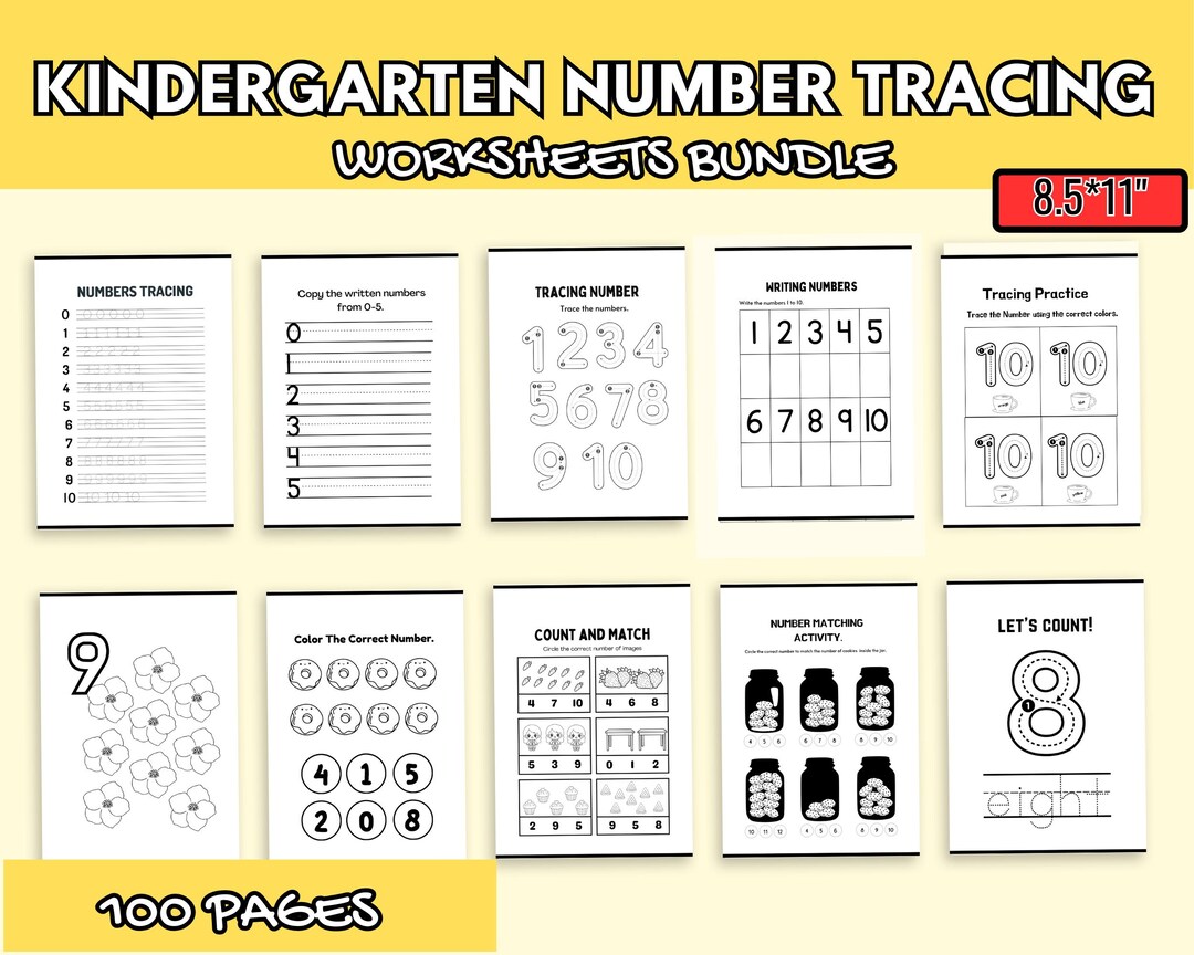 Number Tracing Preschool Worksheets Bundle Printable for Handwriting ...