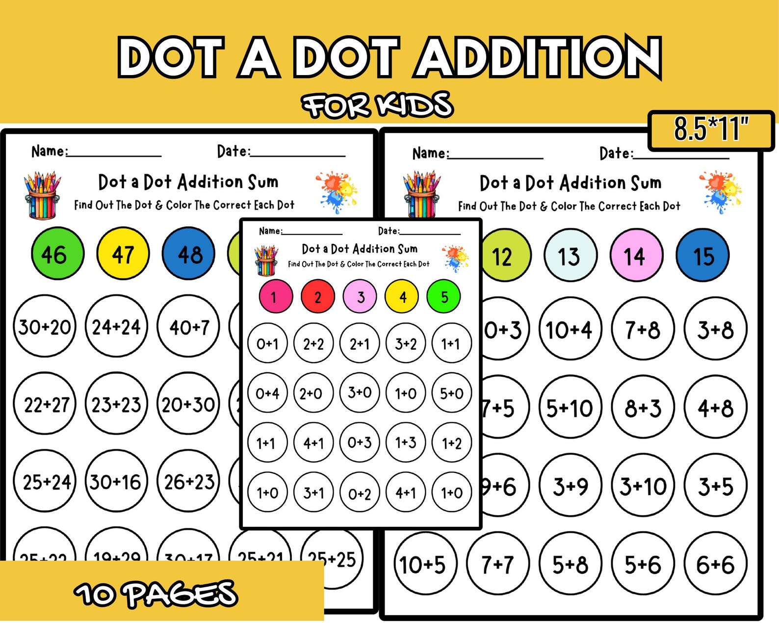 10 Printable Addition Worksheets Dot a Dot Math Activity Fun Math ...