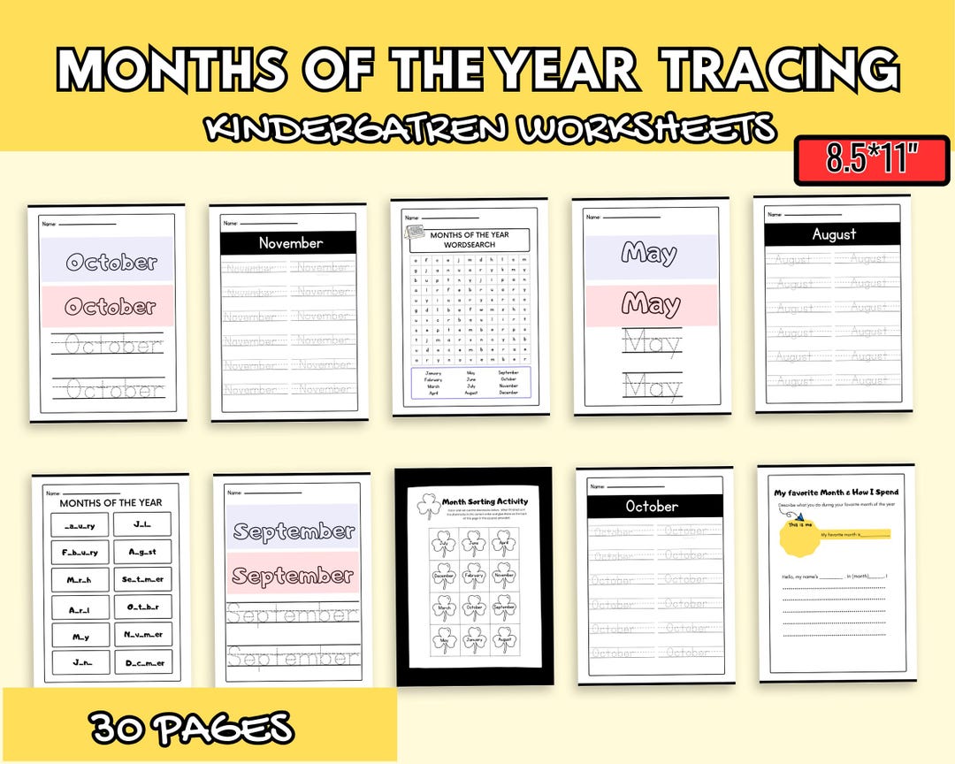 Printable Months of the Year Tracing Worksheet Handwriting Practice for ...
