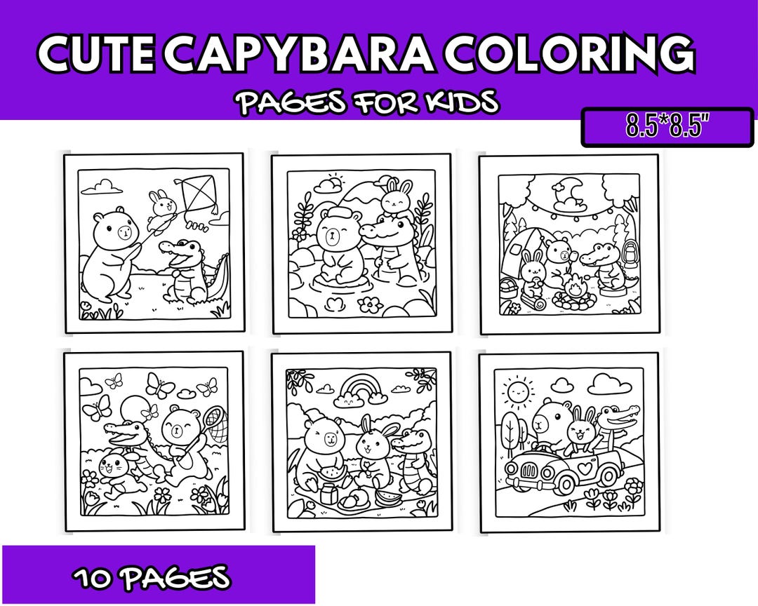 Cute Capybara & Friends Coloring Pages for Kids Capybara Crocodile ...