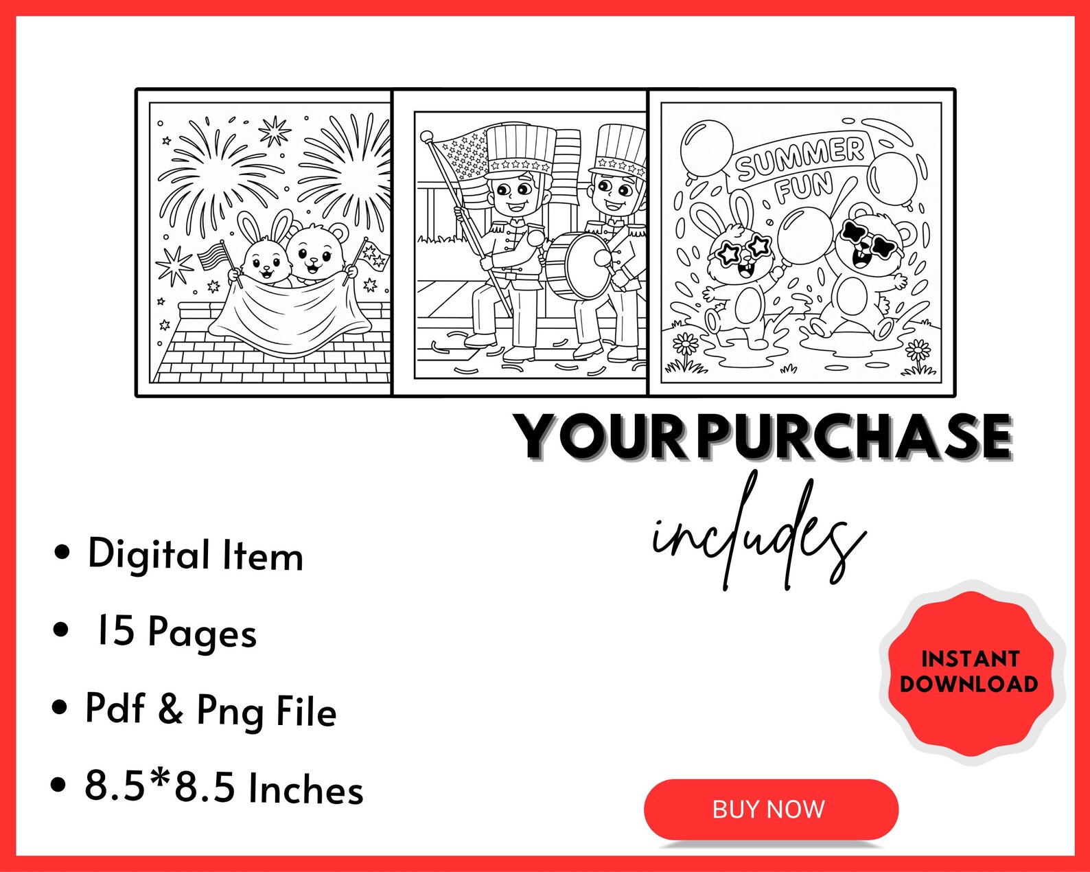 4th of July Coloring Book for Kids 15 Printable Patriotic Pages With ...