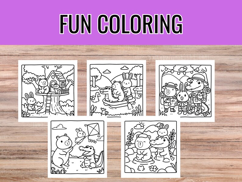 Cute Capybara & Friends Coloring Pages for Kids Capybara Crocodile ...