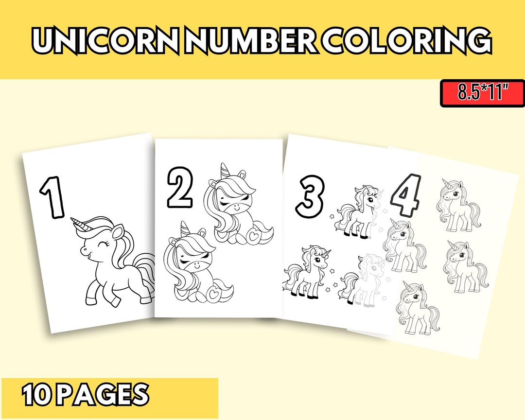Unicorn Number Coloring Pages From 1 to 10 Number Worksheets Printable ...