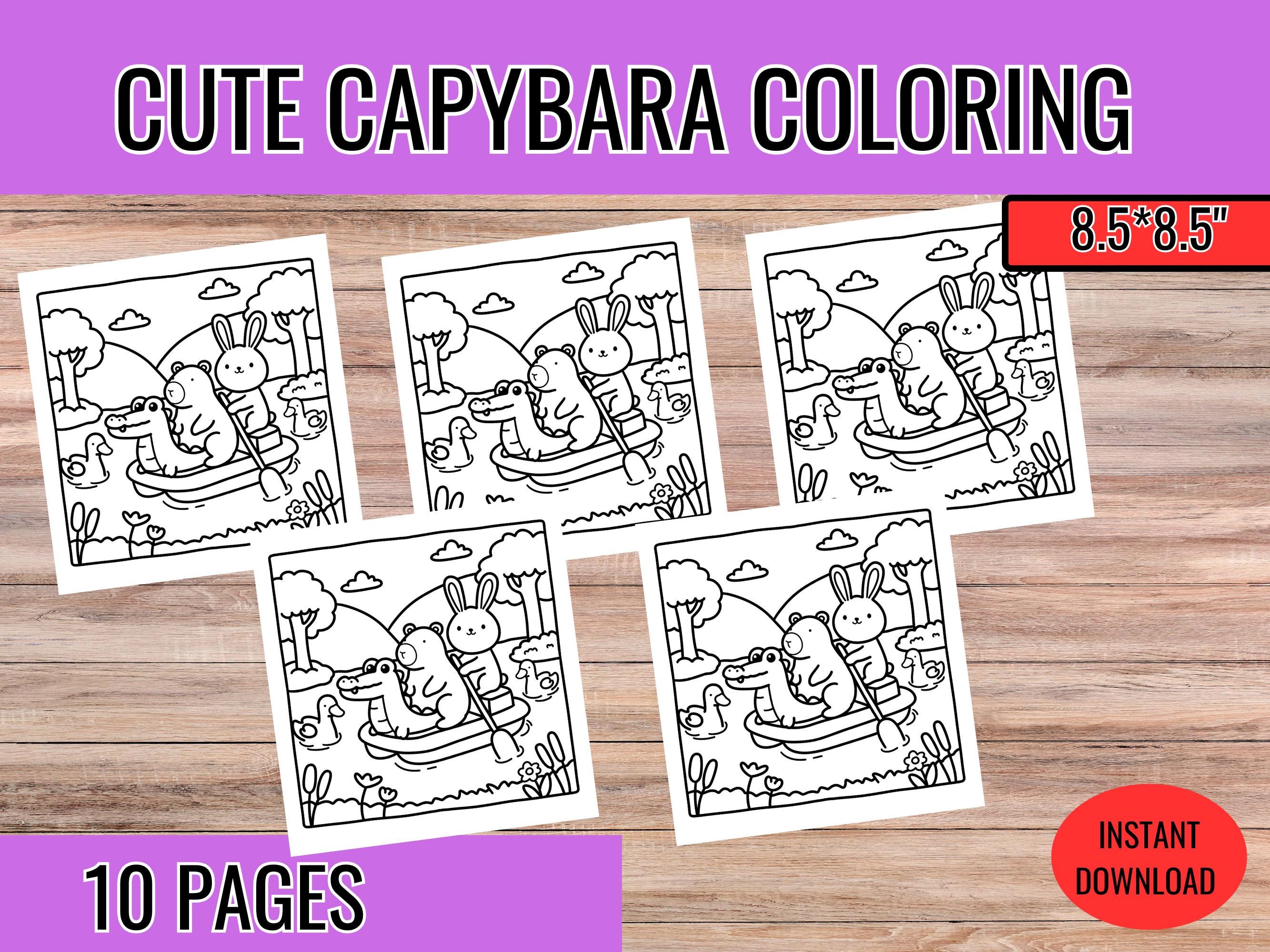 Cute Capybara & Friends Coloring Pages for Kids Capybara Crocodile ...