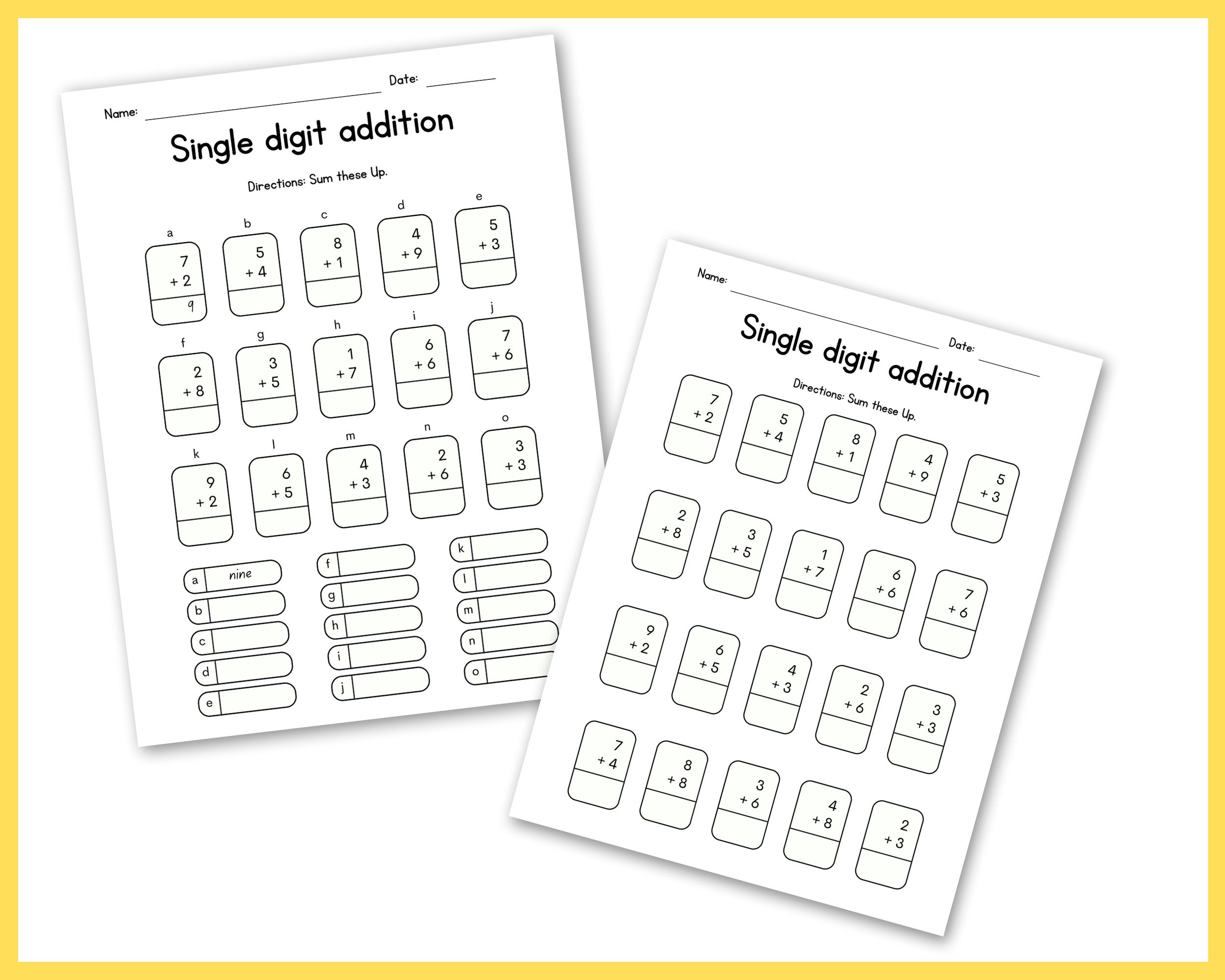 Printable Addition Worksheets Bundle Numbers 1-20 Kindergarten to 2nd ...