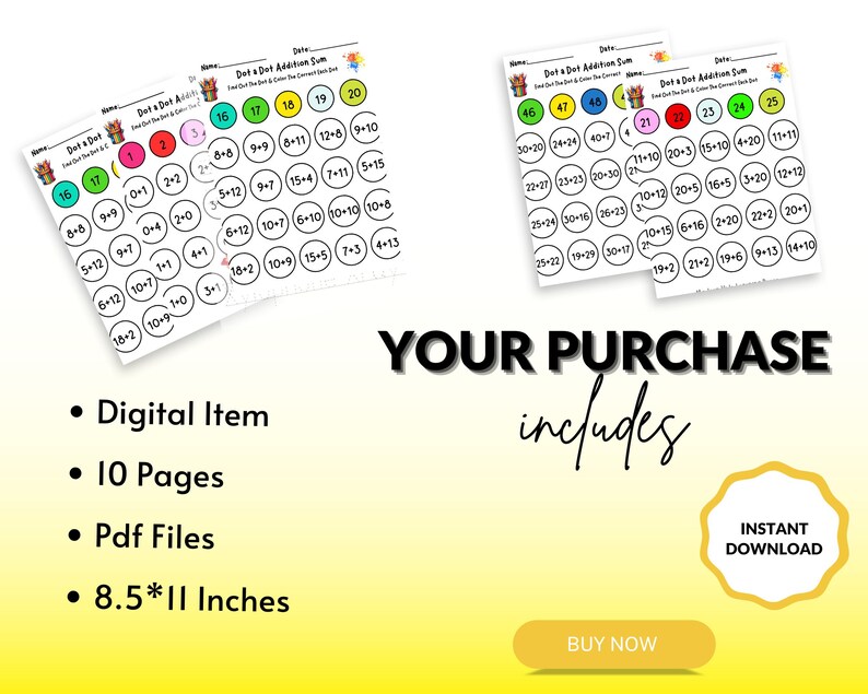 10 Printable Addition Worksheets Dot a Dot Math Activity Fun Math ...