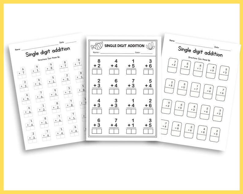 Printable Addition Worksheets Bundle Numbers 1-20 Kindergarten to 2nd ...