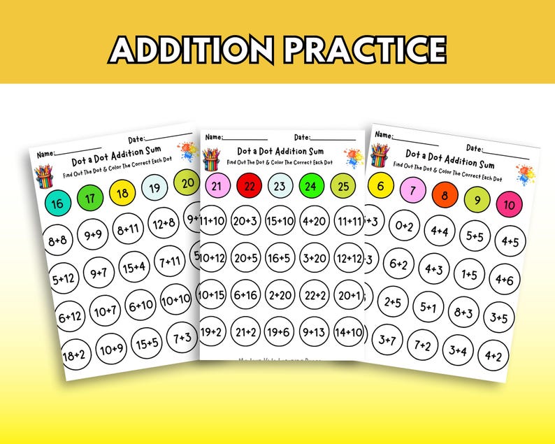 10 Printable Addition Worksheets Dot a Dot Math Activity Fun Math ...