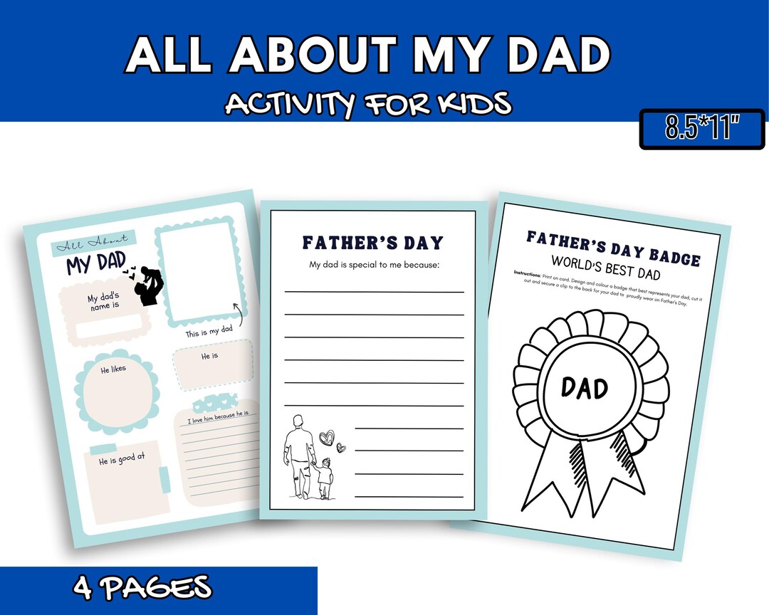 All About My Dad Printable Father's Day Coloring Page Questionnaire for ...