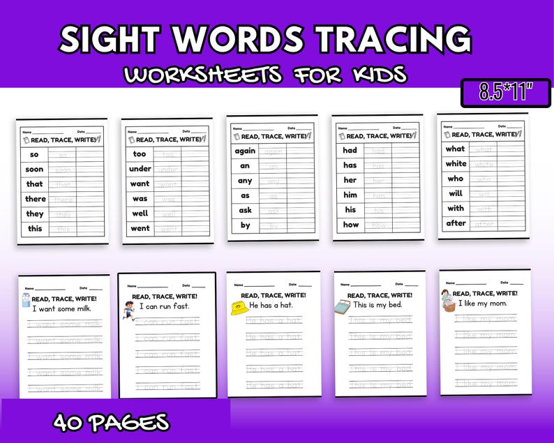 Mix & Match Sight Word Worksheets for Kids Kindergarten 1st Grade ...