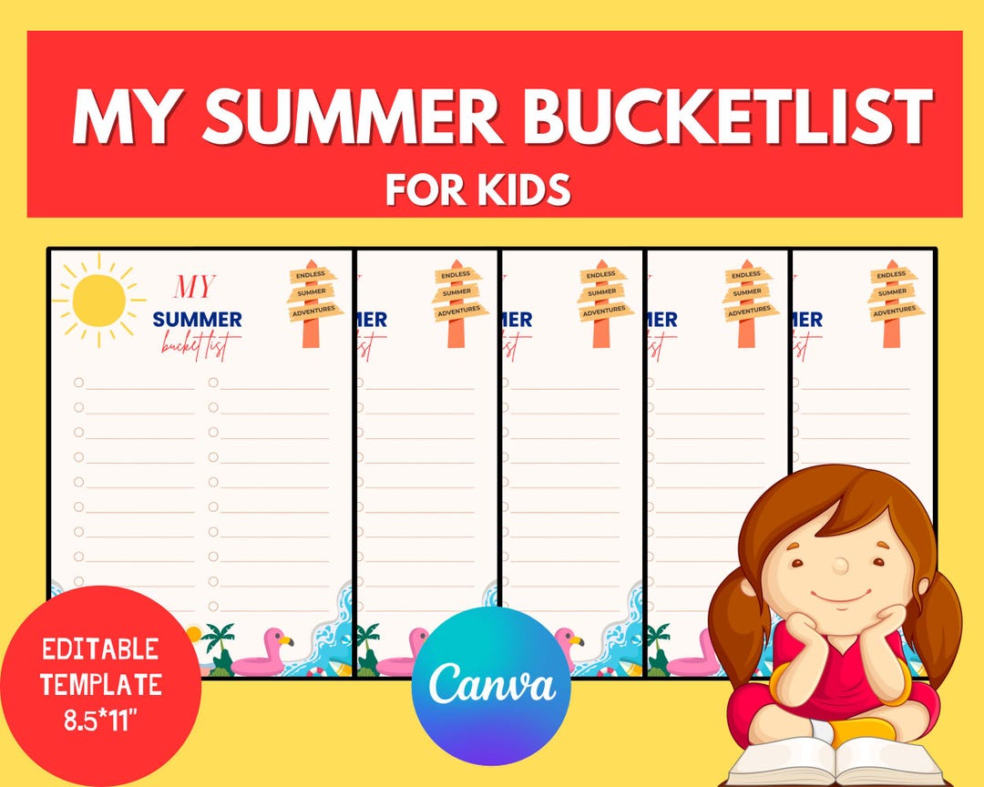 Editable Summer Bucket List Printable for Kids – Fun Summer Activities ...