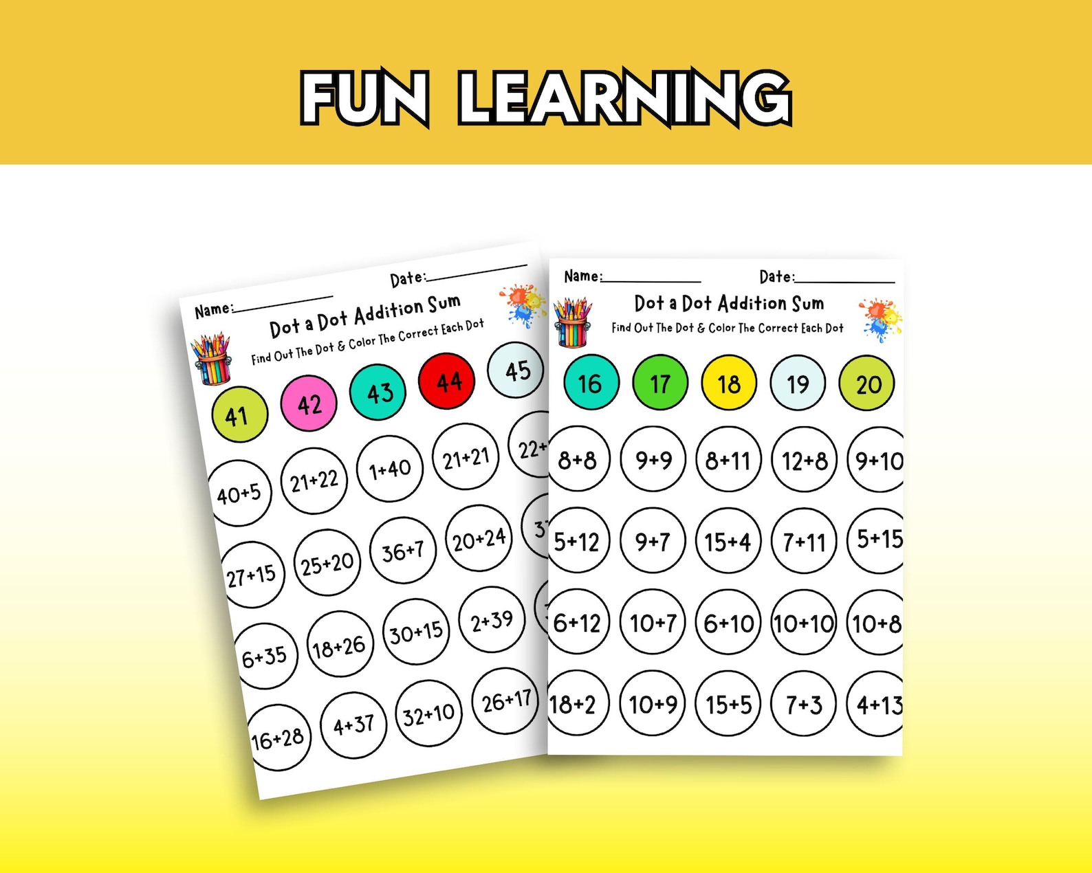 10 Printable Addition Worksheets Dot a Dot Math Activity Fun Math ...
