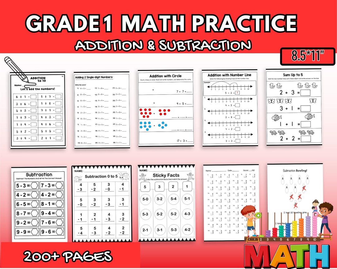 Grade 1 Math Worksheets Addition Subtraction Practice First Grade Math ...