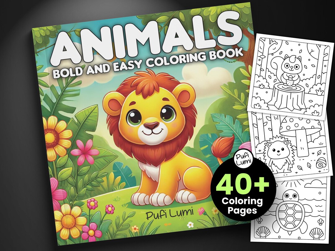 Animal Coloring, Bold and Easy Coloring Book, Wild Animal Coloring ...