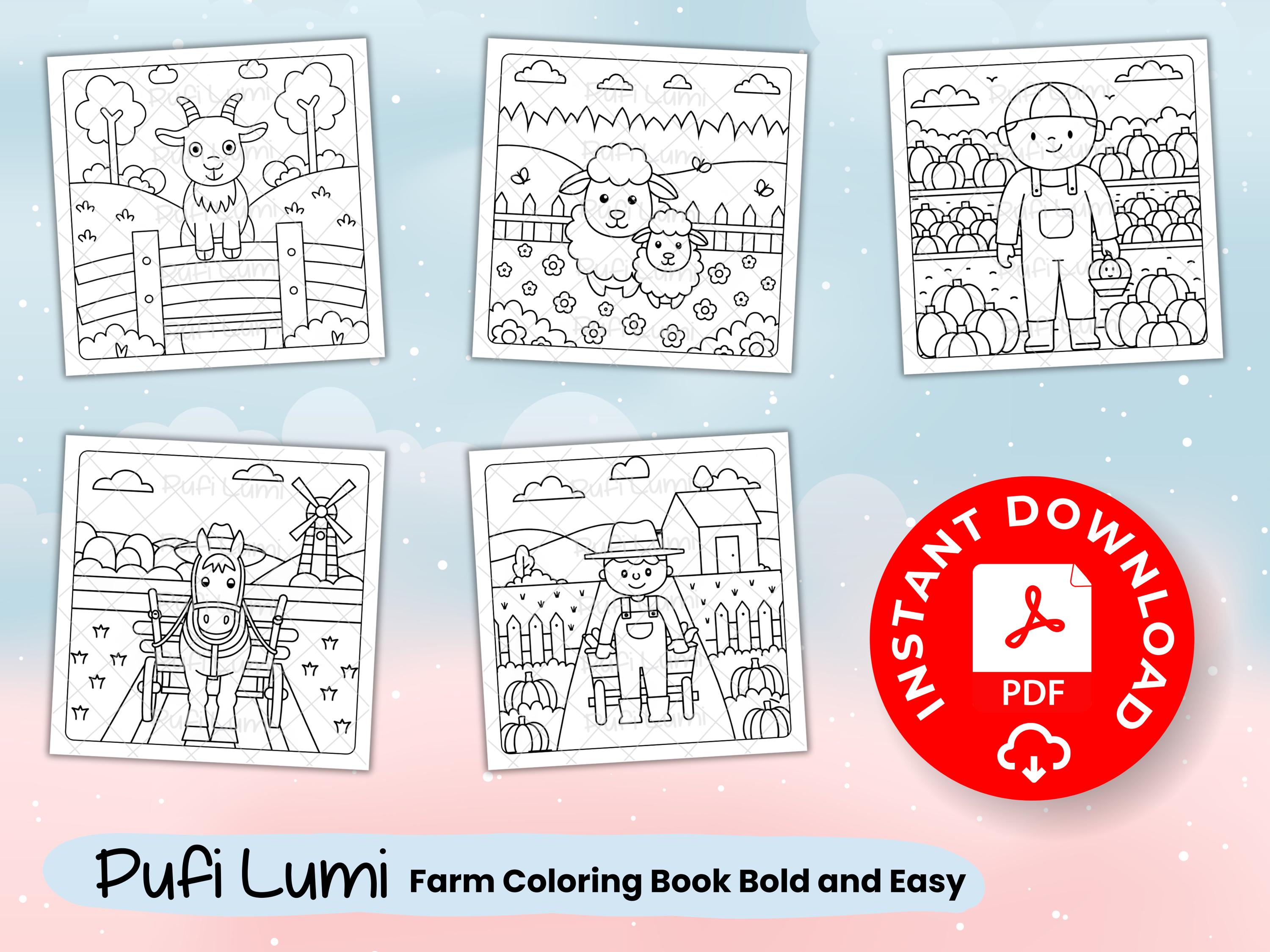 Farm Animals Coloring, Bold and Easy Coloring Book, Farm Coloring Book ...