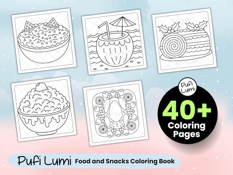 Food Drink and Sweets Coloring Pages, Delicious Food Printable, Digital ...