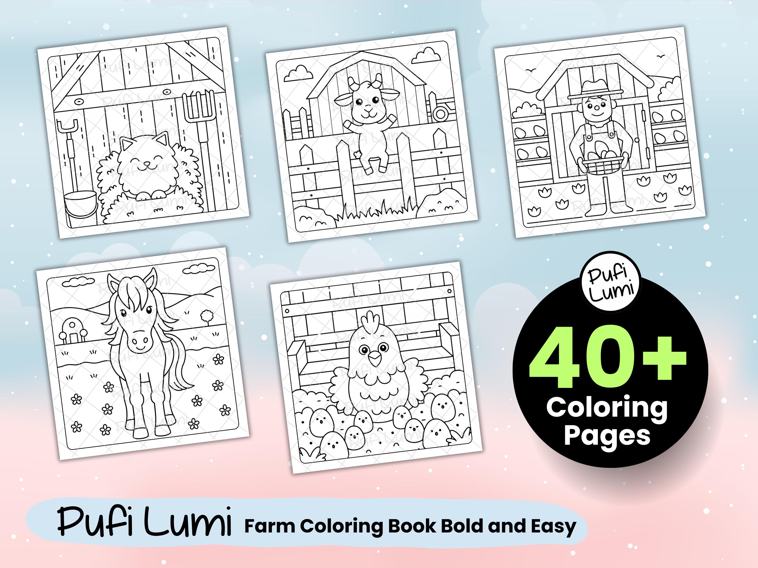 Farm Animals Coloring, Bold and Easy Coloring Book, Farm Coloring Book ...
