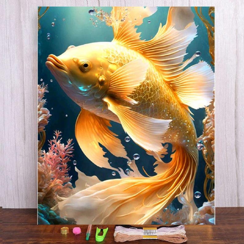 Koi Fish Cross Stitch Kit: Stamped Aida, Hand Embroidery - Etsy
